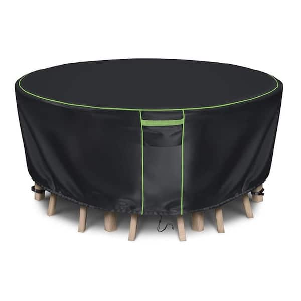 Gasadar 110 in. Round Black Waterproof Outdoor Patio Dining Table ...