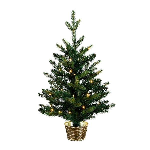 Nearly Natural 2 ft. Pre-Lit Artificial Classic Christmas Tree with 35 ...