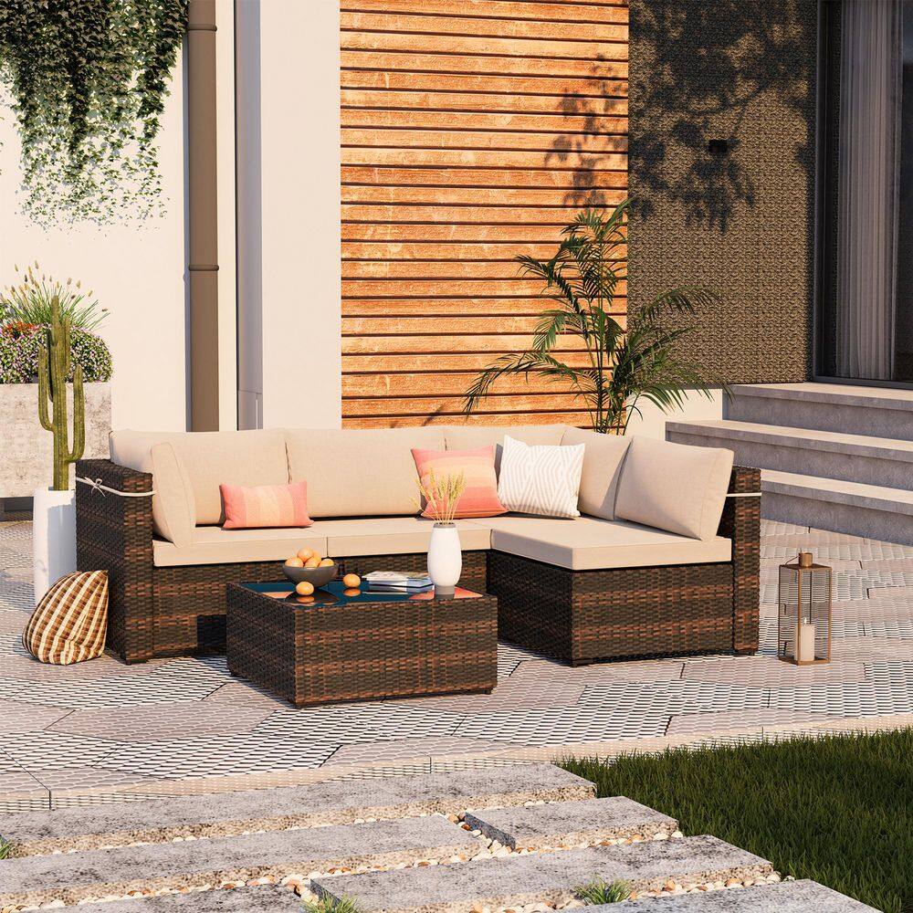 Reviews for UPHA 5-Piece Brown Wicker Patio Conversation Set Outdoor ...