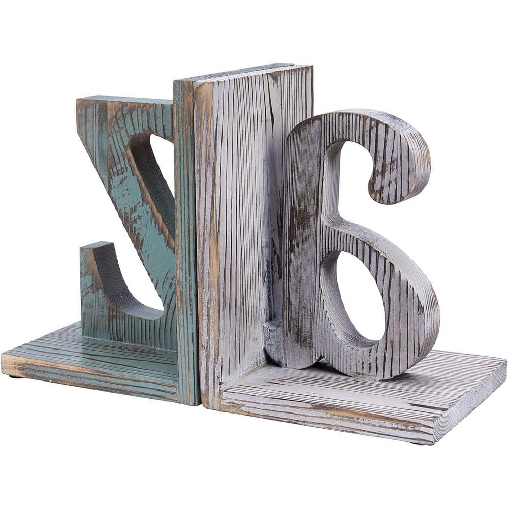 White 5.5 in. x 8 in. Wood Alphabet A and Z Design Bookend, 1 Pair ...
