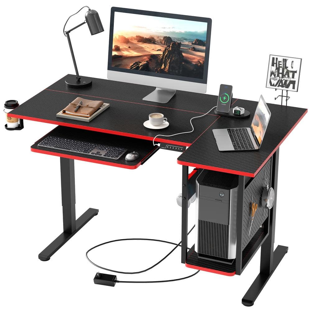 Bestier 57.48 in. Black Carbon Fiber Electric Standing Desk with 3 ...
