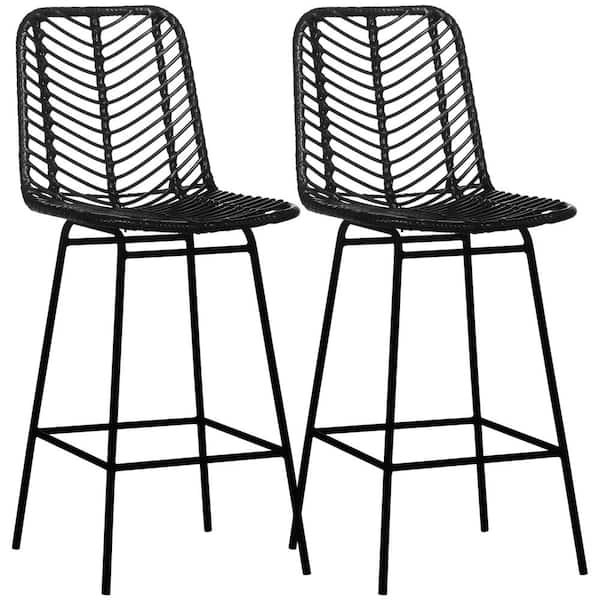 Homcom Modern Rattan Bar Stools Set of 2 for Kitchen Seating