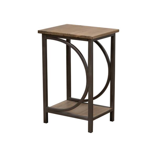 Benjara Dria Accent Side Table 18 inch Brown Solid Wood Top Black Metal