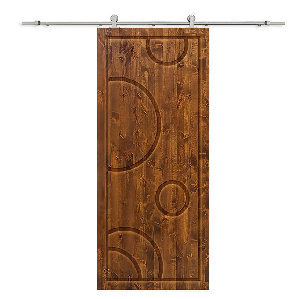 CALHOME 42 in. x 84 in. Walnut Stained Pine Wood Modern Interior Sliding Barn Door with Hardware ...