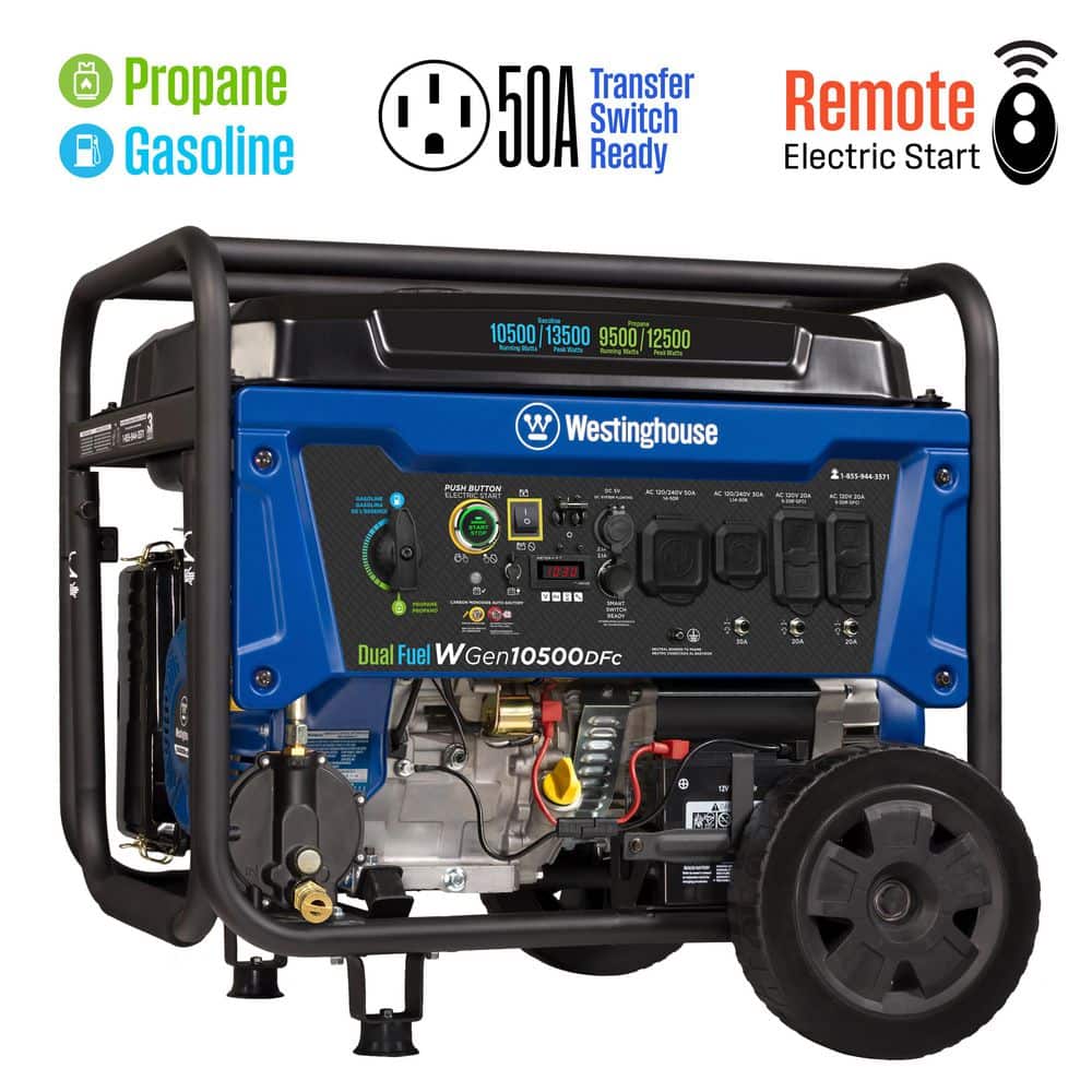 Westinghouse 13,500/10,500-Watt Remote Electric Start Dual Fuel Gas and ...