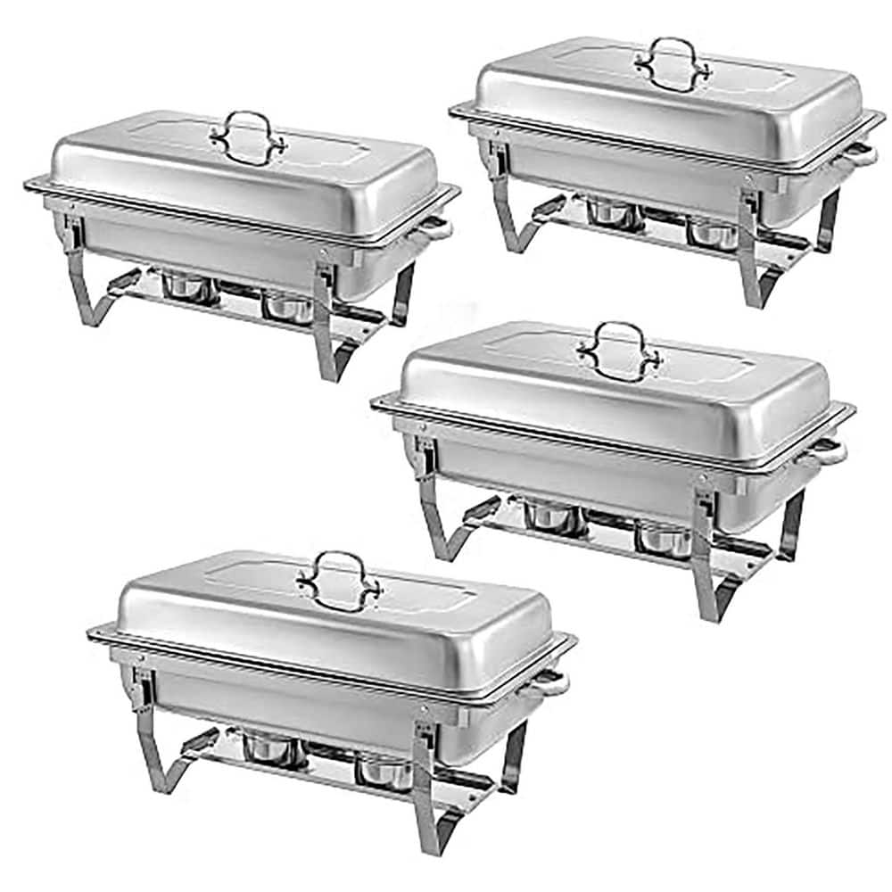 Anqtovp Buffet Series 9 qt. Silver Stainless Steel Chafing Dish Set with Folding Frame Stackable ...