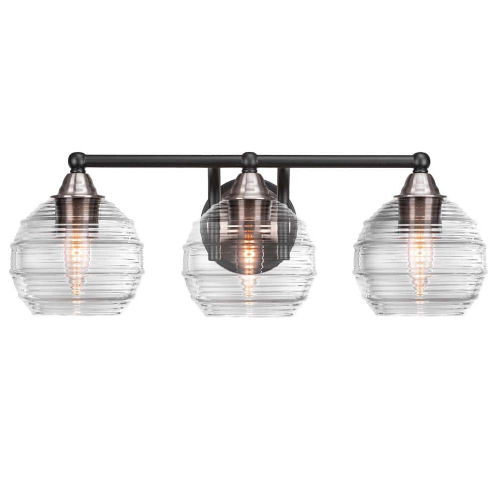 Madison 8 in. 3-Light Bath Bar, Matte Black and Brushed Nickel, Clear ...