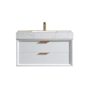 BWE 36 in. W x 20.8 in. D x 21.3 in. H Wall Mounted Floating Wood Bath ...