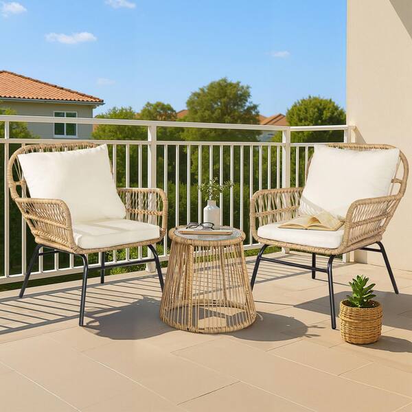 FINCATI Boho Outdoor Patio Wicker Rattan Lounge Chairs with Removable ...