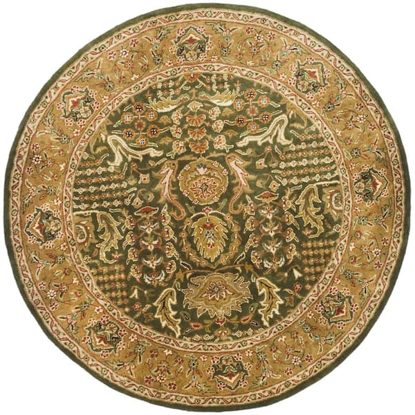 SAFAVIEH Classic Light Green/Gold 4 ft. x 4 ft. Antiqued Border Round ...
