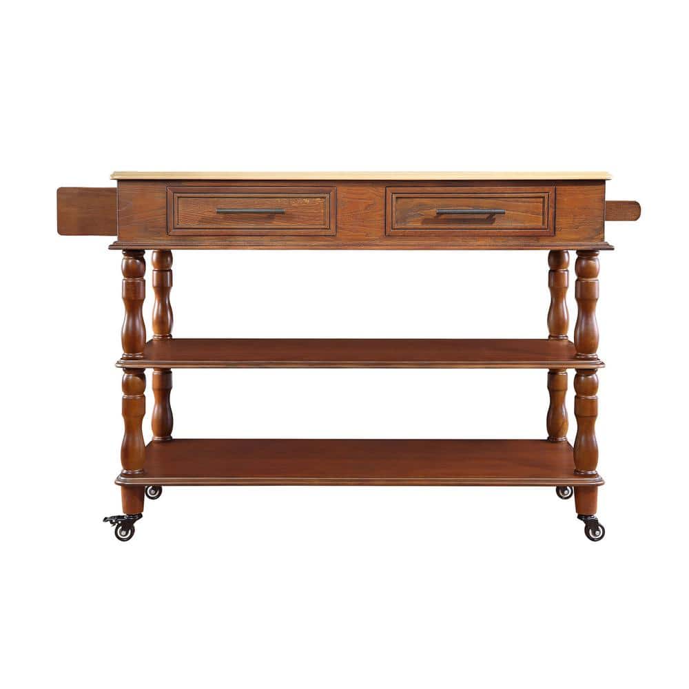 Boosicavelly 56.00 in. Walnut Wood Kitchen Cart with Solid Oak Wood Top ...