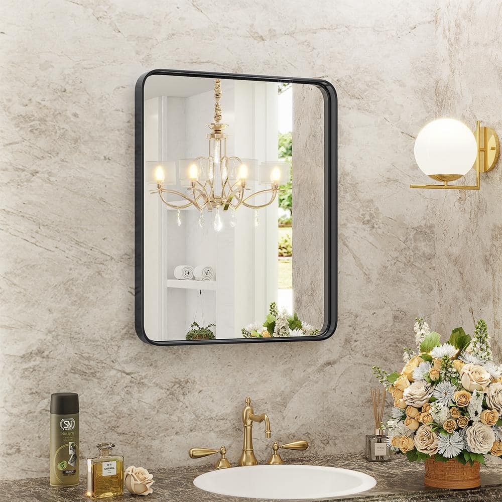 FIRNEWST Modern 36 in. W x 24 in. H Rectangle Black Framed Bathroom ...