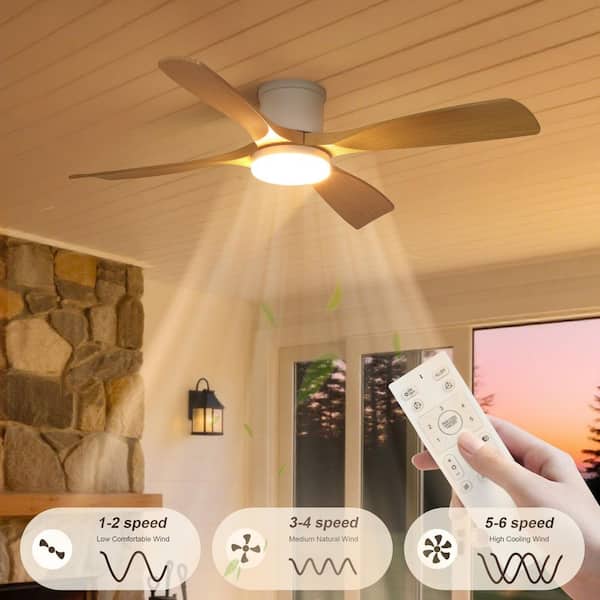 TOZING 54 in. Modern Indoor White and Wood Low Profile Flush Mount ...