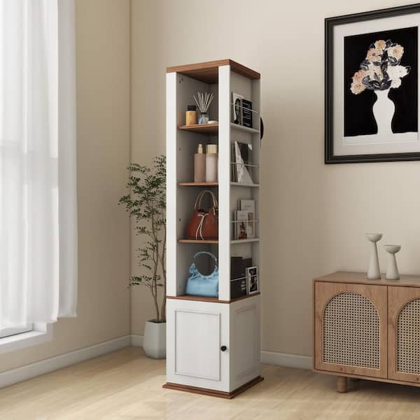 Noble House Wallace Antique White Wood 65.7 in. 360° Rotating Storage ...
