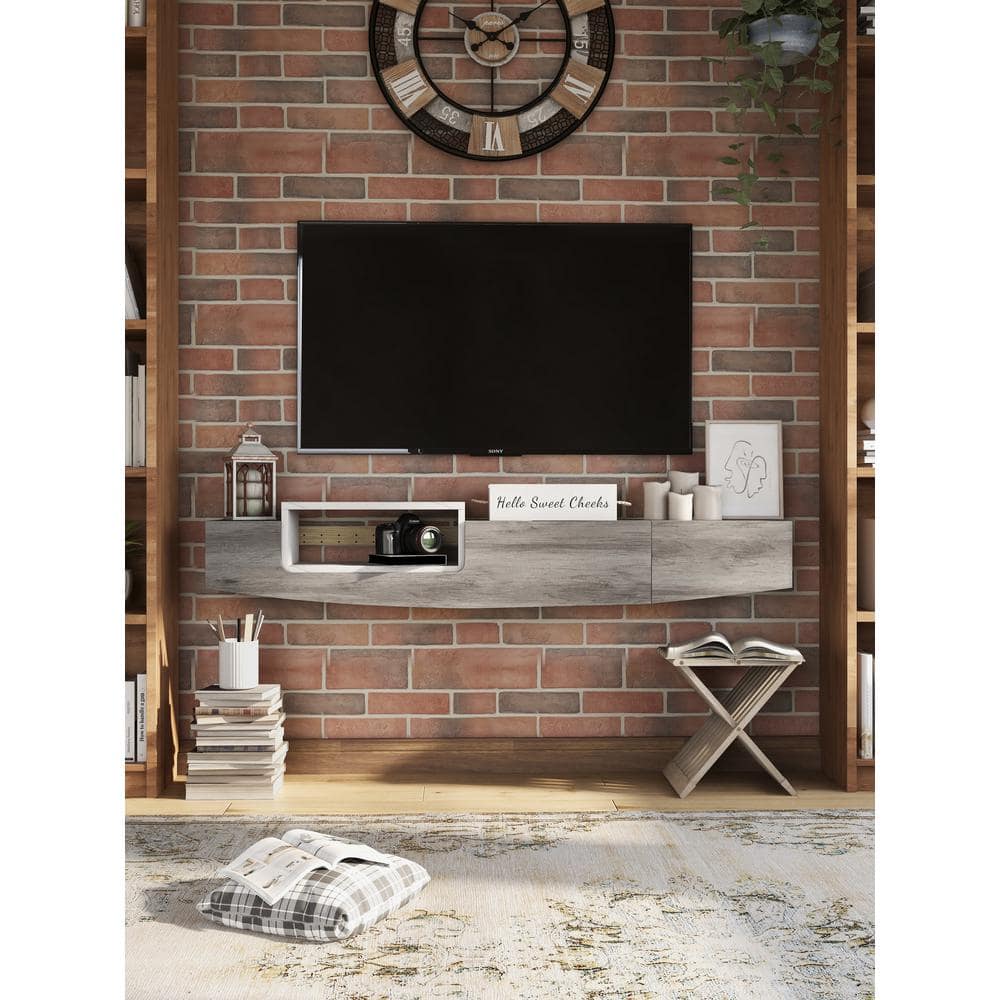 Furniture of America Bresken 63 in. Vintage Gray Oak Floating TV ...