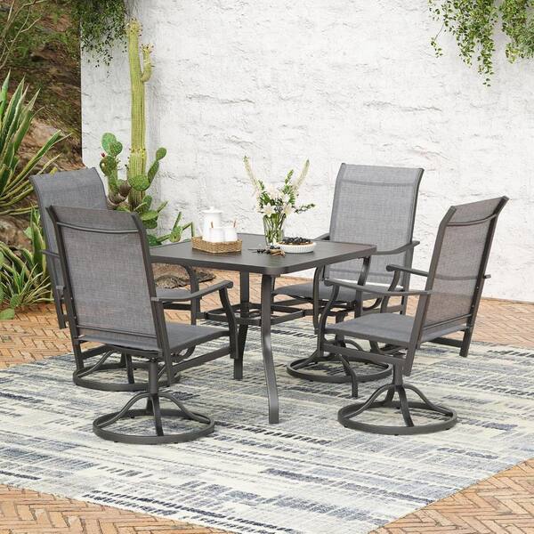 Set of 4 360° Gray Swivel Outdoor Dining Chairs with Textilene Fabric ...