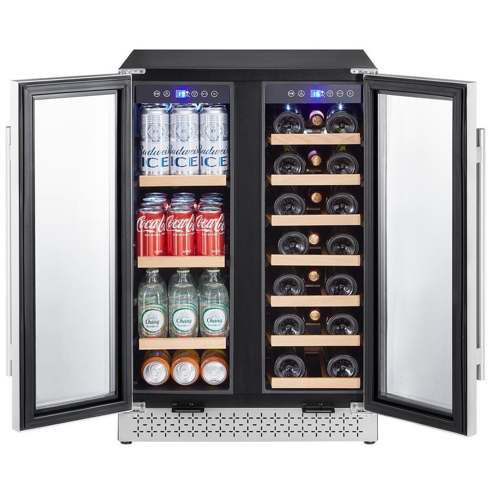 SKYSHALO 24.4in. Dual Zones 20-Wine Bottles and 67-Cans Beverage & Wine ...