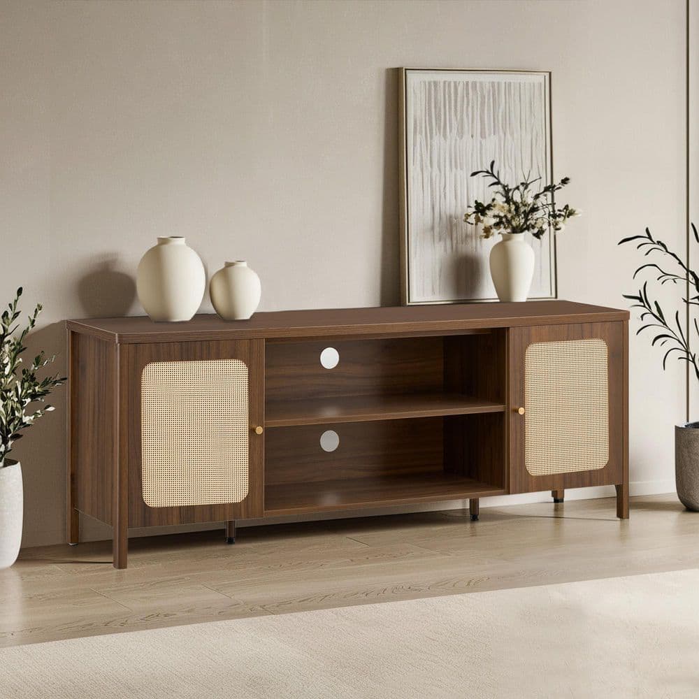 Spruce & Spring Aaron Walnut TV Stand Fits TVs up to 70 in. with 2 ...