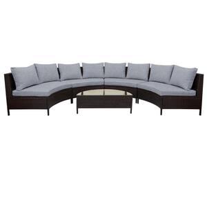 Suncrown 5-Piece Wicker Outdoor Half-Moon Sectional Sofa Set with Gray ...