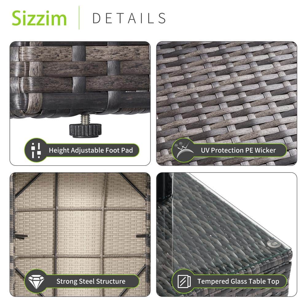 Sizzim 15-Piece Wicker Patio Conversation Set with Gray Cushions Patio ...