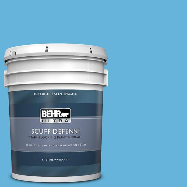 BEHR ULTRA 5 gal. #540B-5 Riviera Blue Extra Durable Satin Enamel ...