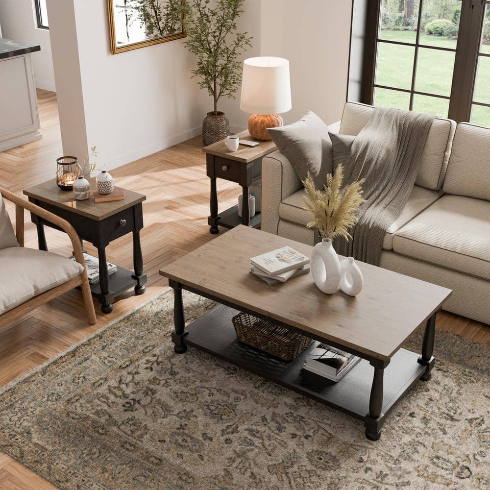 Furniture of America Windcrest 3 Piece 48 in. Farmhouse Black Rectangle Wood Coffee Table Set with Chairside Tables IDF 40009BK C2T The Home Depot