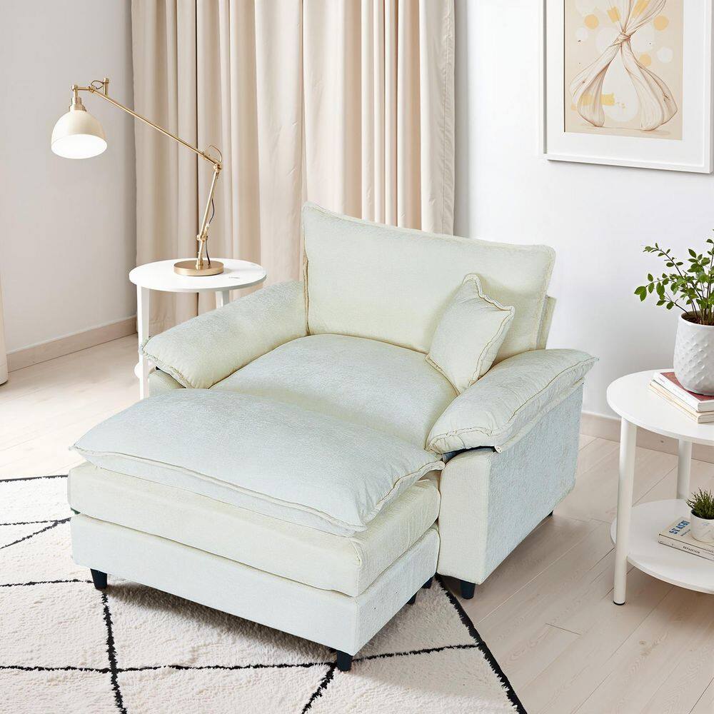WONDER COMFORT Oversized Beige Chenille Soft Single Sofa Arm Chair with ...
