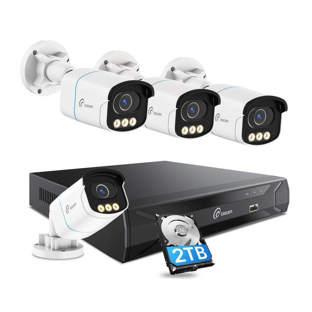 LOOCAM 8-Channel 4K 2TB PoE NVR Security Camera System with 4-Wired 5MP ...