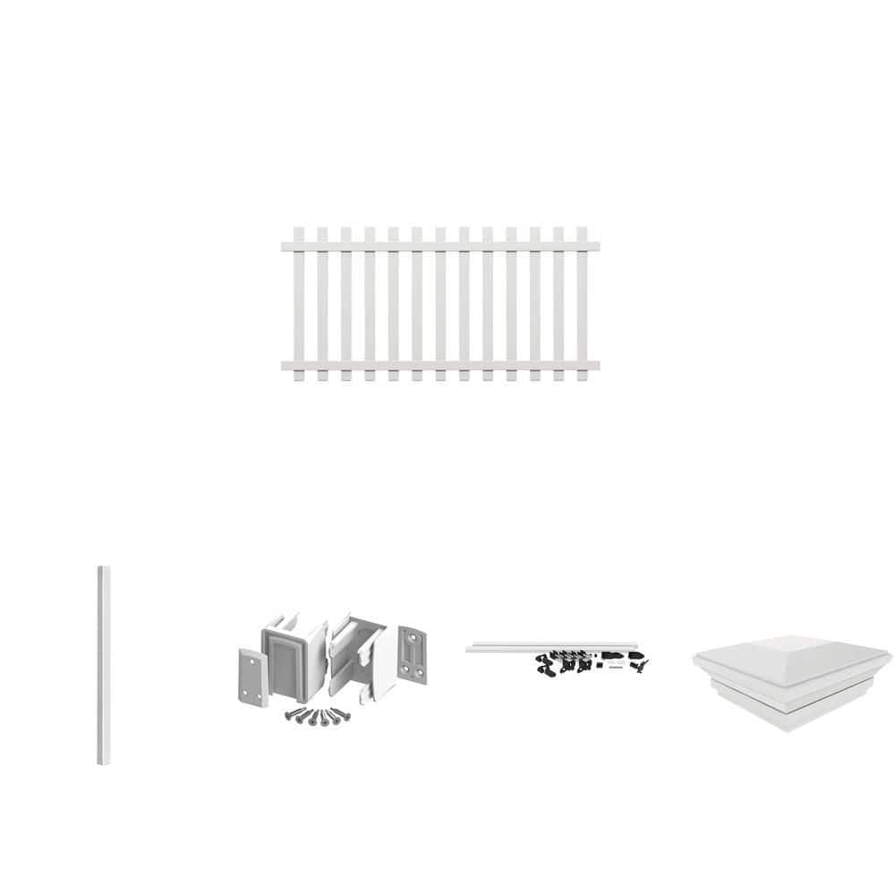Veranda 4 ft. H x 8 ft. W Glendale White Picket Vinyl Fence Panel with ...