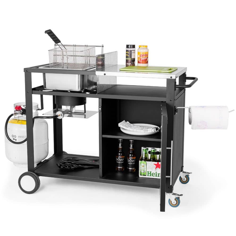 outermust OuterMust Outdoor Grill Cart with Fryer and Cabinet, Movable ...
