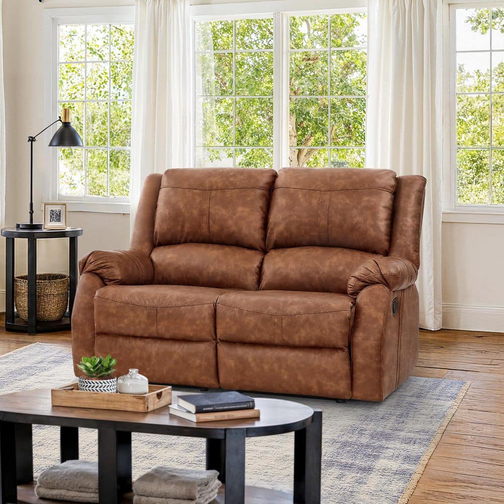 Reviews for OrangeOne Jek 59 in. W Saddle Brown Leather Upholstered ...