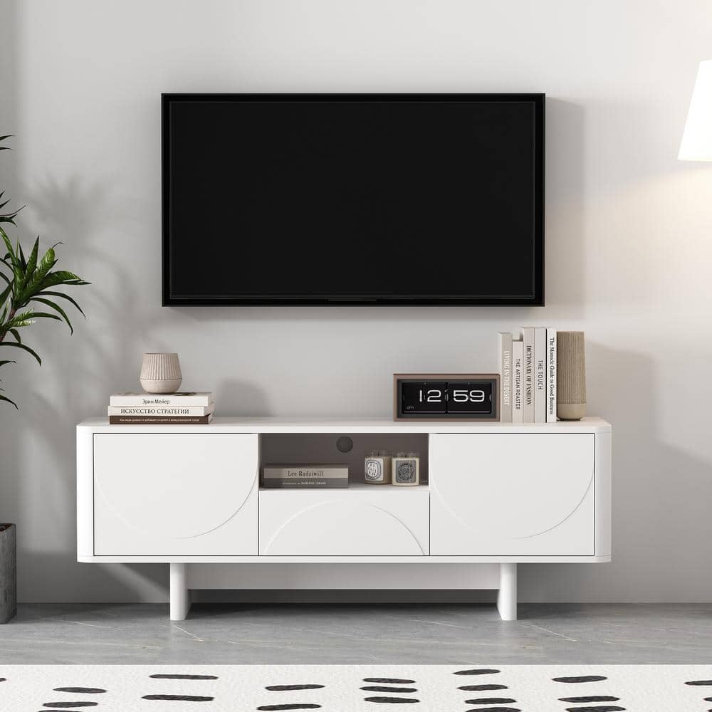 Manhattan Comfort Ella Modern White TV Stand Fits TV's up to 55 in ...