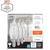 Feit Electric 60-Watt Equivalent BA10 E12 Candelabra Dim White Filament Clear Glass Chandelier ...