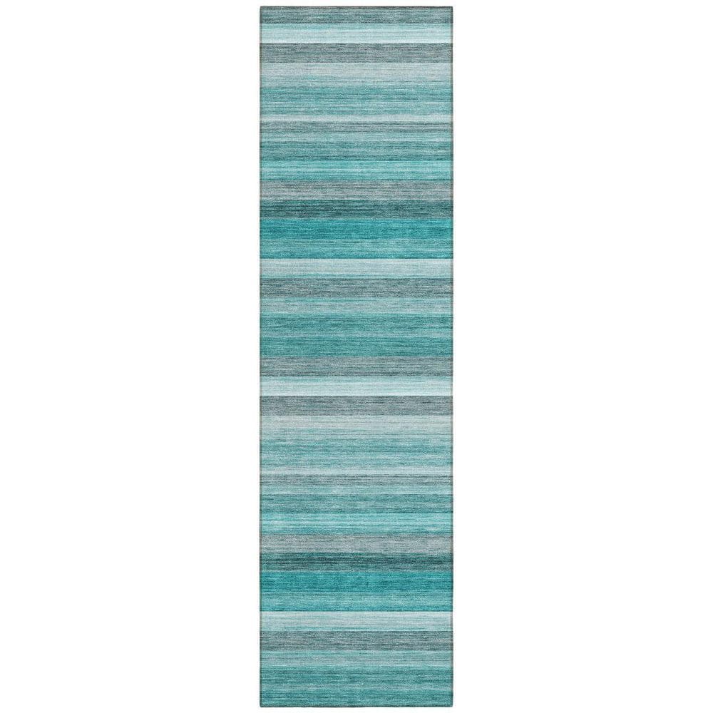 HomeRoots Teal Blue 2 ft. x 8 ft. Woven Striped Polyester Runner Indoor ...