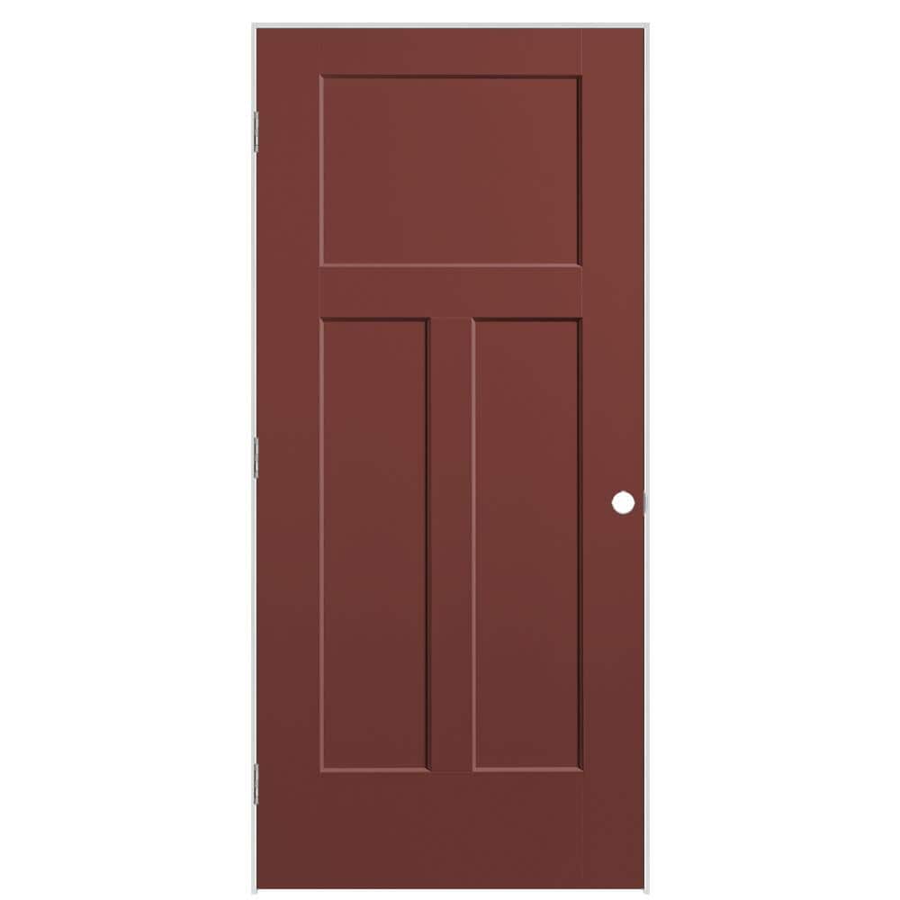 Masonite 36 in. x 80 in. 3-Panel Winslow Right-Hand Hollow Core Red ...