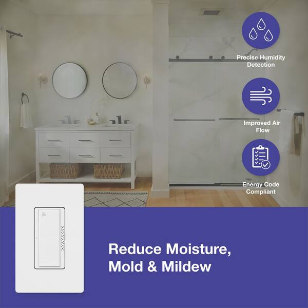Lutron XactSense Humidity Sensor Switch for Bathroom Exhaust Fans, 3 ...