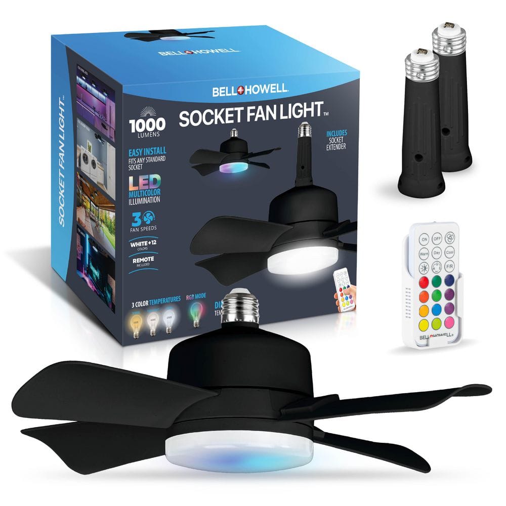 Bell + Howell 15.7 in. Indoor Matte Black Ceiling Fan with Remote, RGB ...