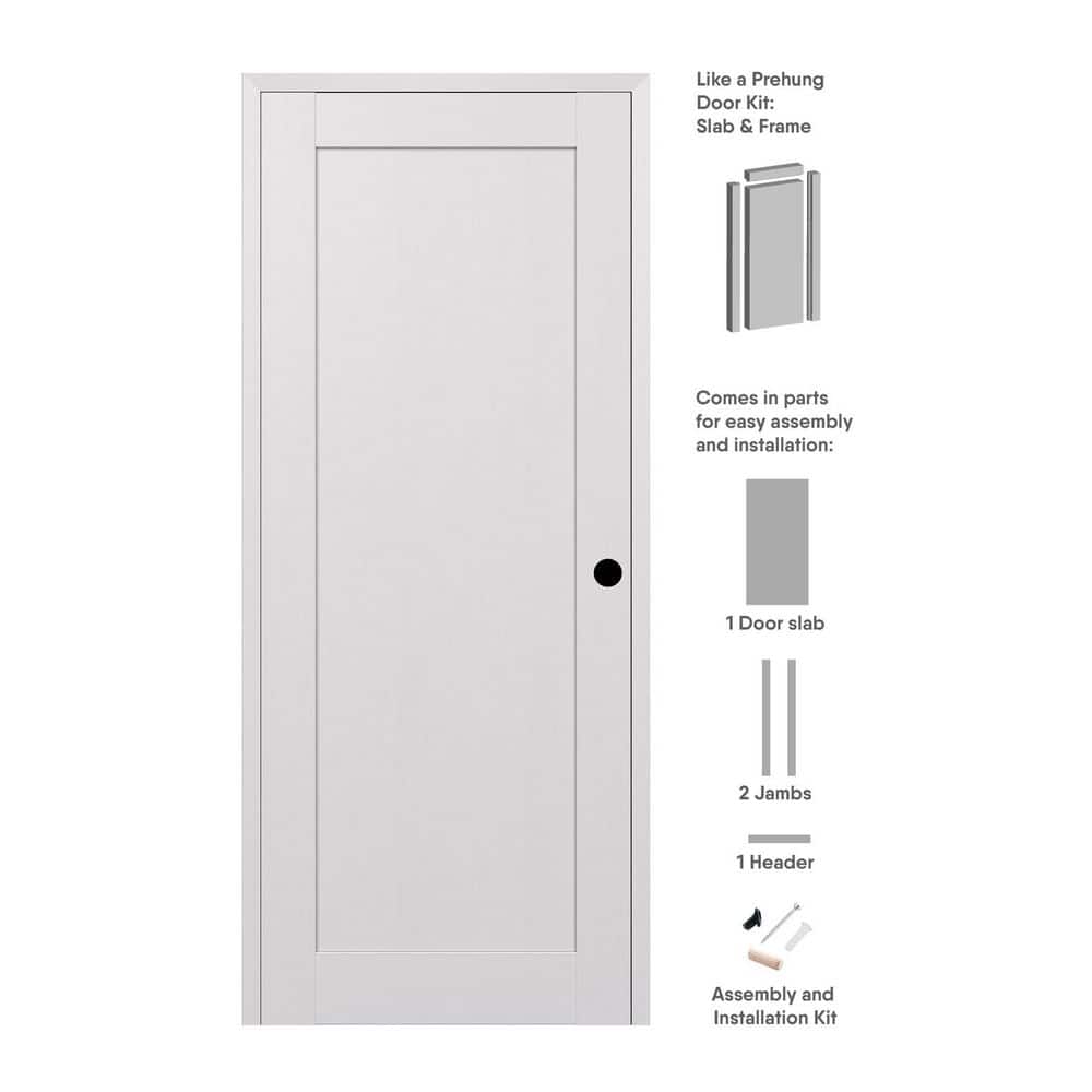 Belldinni 1-Panel Shaker 30 in. x 80 in. Left Hand Active Bianco Noble ...