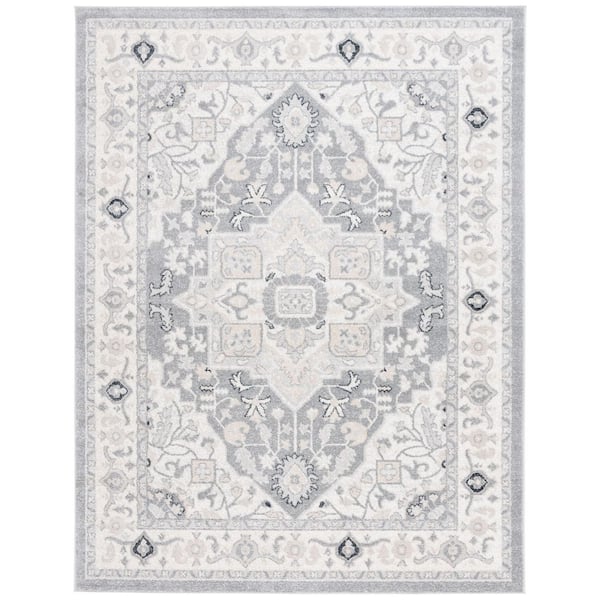 SAFAVIEH Layla 8 ft. x 10 ft. Ivory Gray/Charcoal Medallion Border ...
