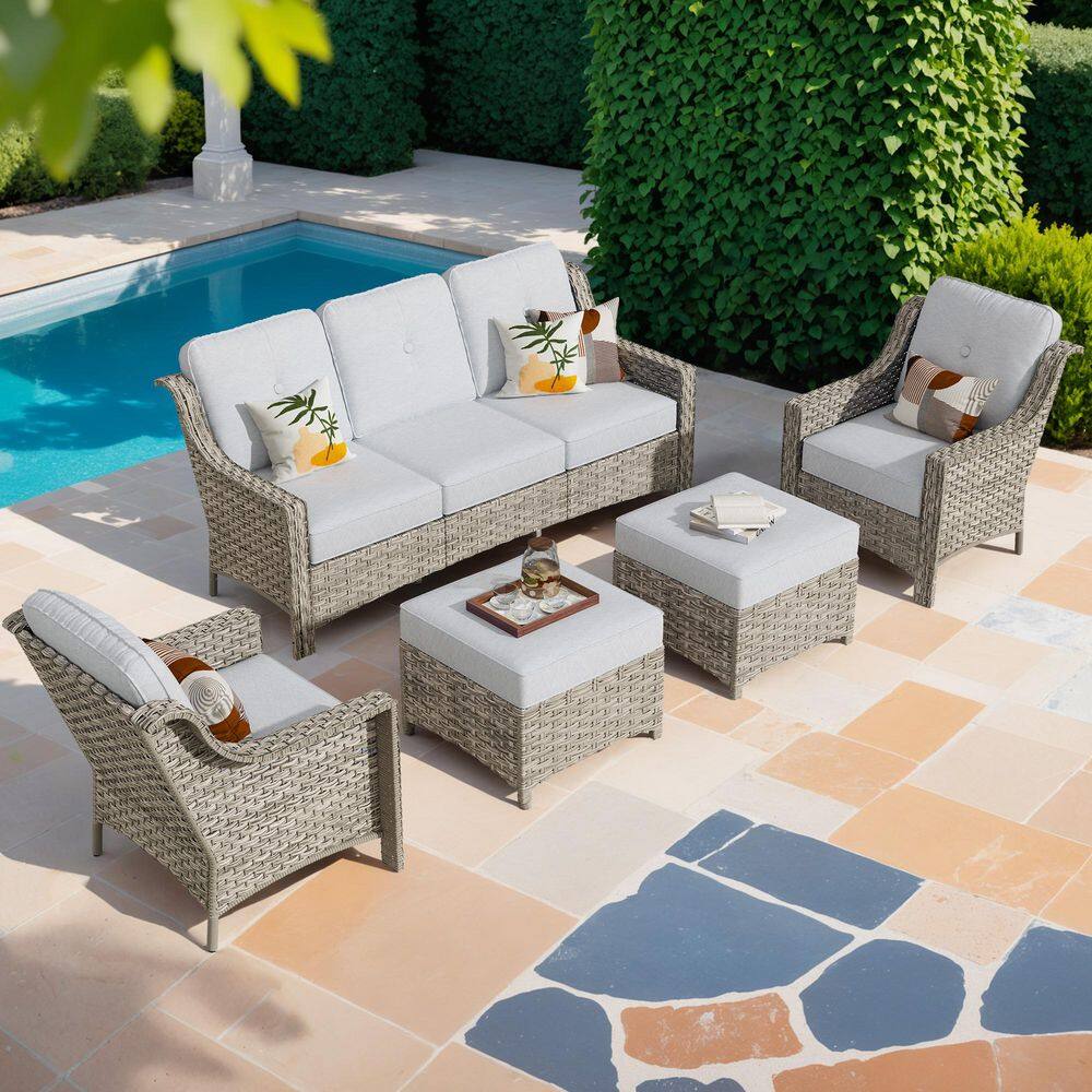 Toject Eureka Grey 5-Piece Wicker Modern Outdoor Patio Conversation ...