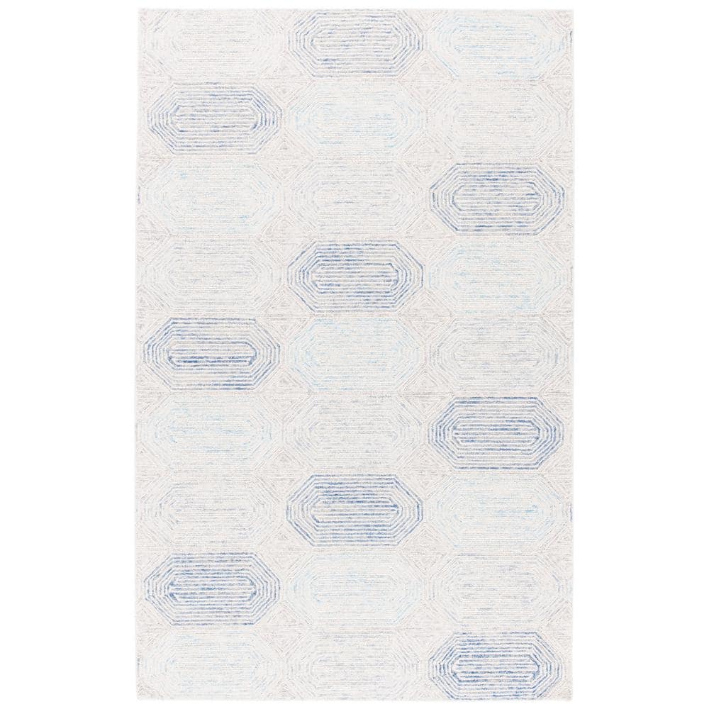 SAFAVIEH Abstract Ivory/Blue 4 ft. x 6 ft. Oblong Geometric Area Rug ...