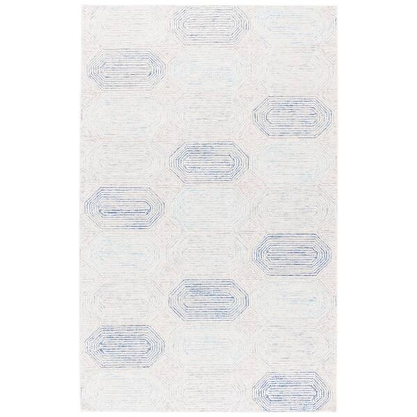 SAFAVIEH Abstract Ivory/Blue 4 ft. x 6 ft. Oblong Geometric Area Rug ...