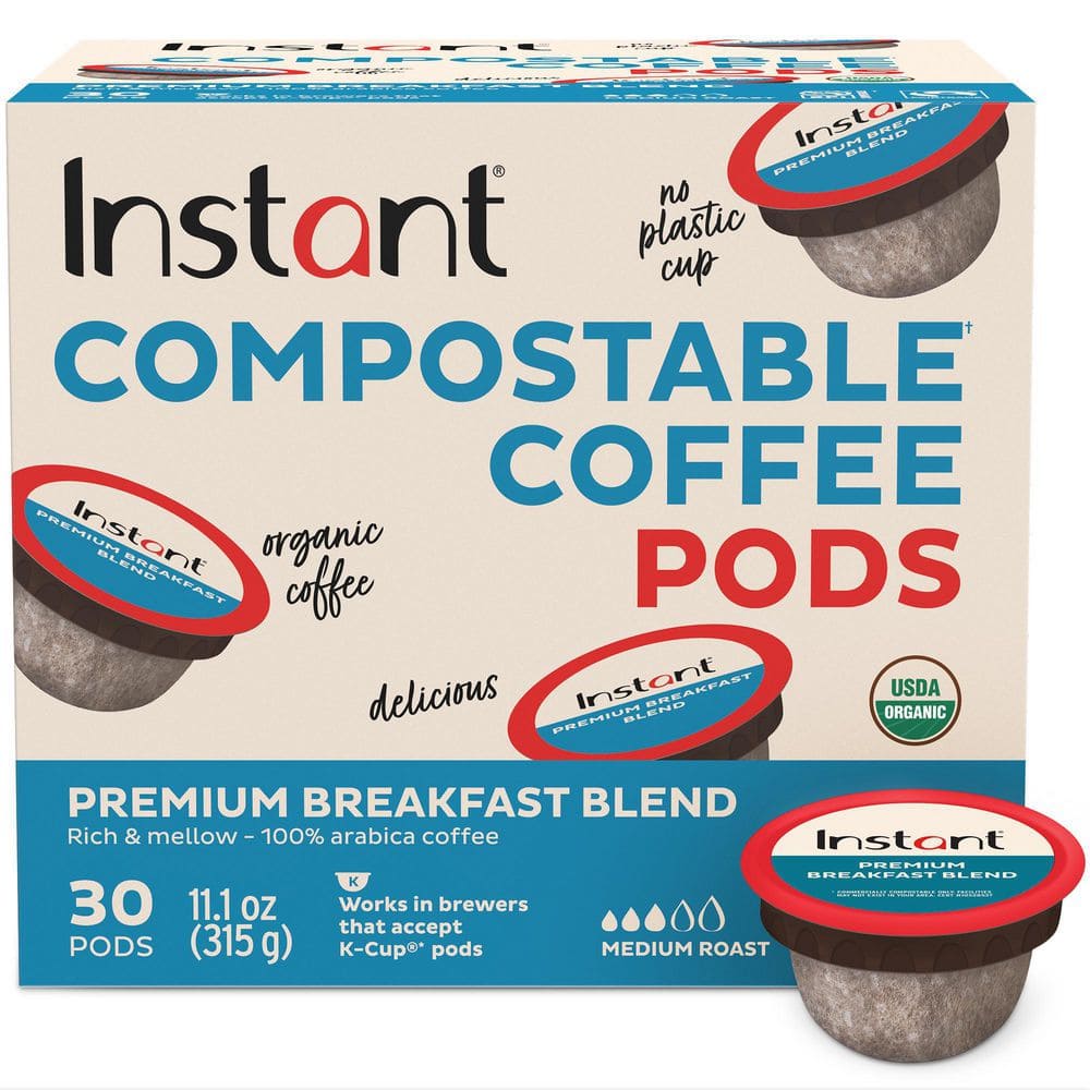 INSTANT Compostable Medium Roast Coffee Pods, Premium Breakfast Blend ...
