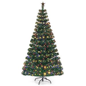 WELLFOR 6 ft. Green Pre-lit LED Fiber Optic Artificial Christmas Tree ...