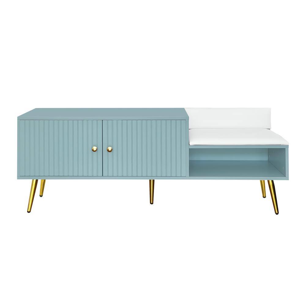 Qualler Tiffany Blue Dining Bench with Back with Hidden Storage 54.5 in ...