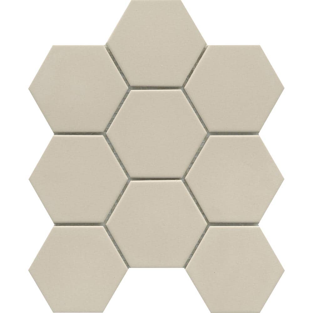EMSER TILE Source Fawn 8.66 in. x 9.88 in. Honeycomb Porcelain Mosaic ...