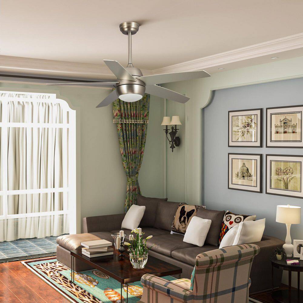 BANSA ROSE 48 in. Semi Matte Nickel 5 Leaf Ceiling Fan Light LED ...