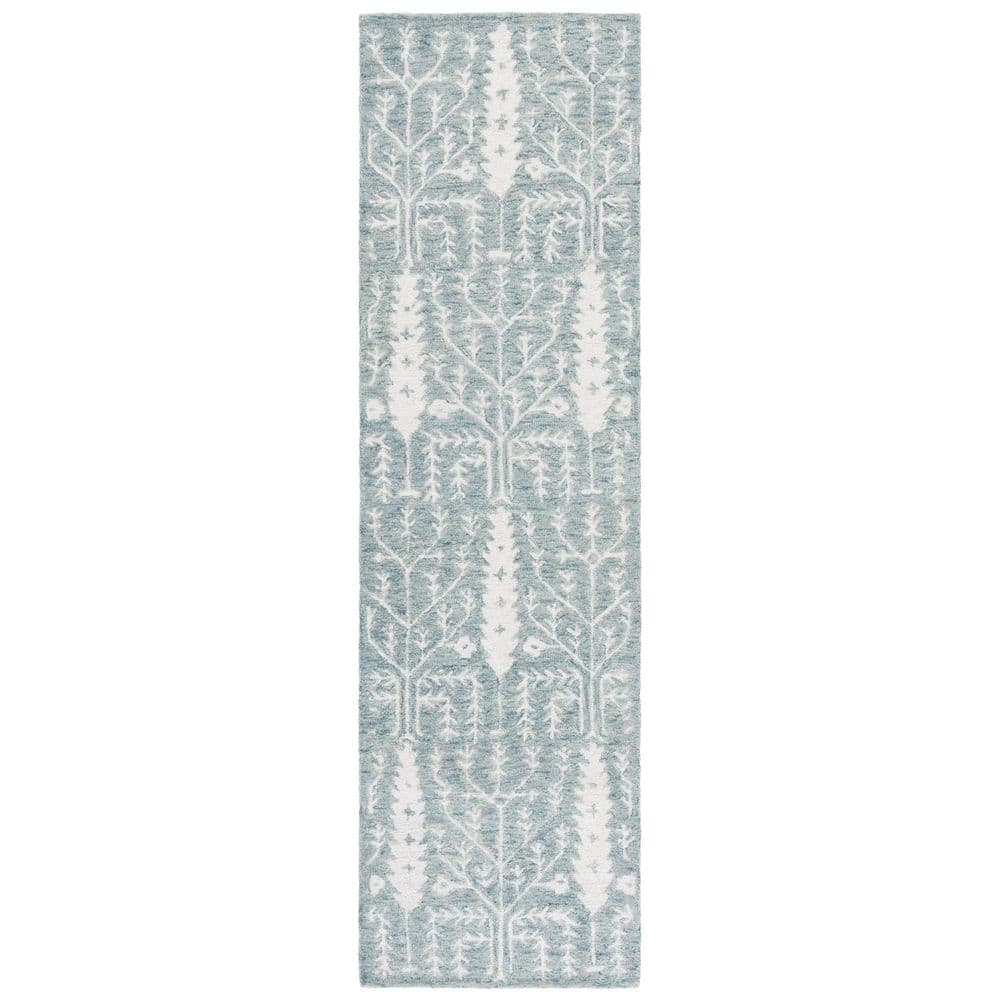 SAFAVIEH Jardin 2 ft. x 8 ft. Blue/Ivory Geometric Branches Runner Rug ...