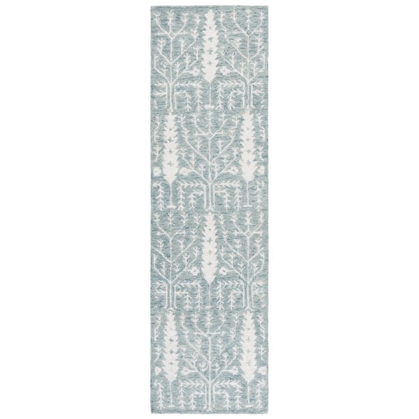 SAFAVIEH Jardin 2 ft. x 8 ft. Blue/Ivory Geometric Branches Runner Rug ...