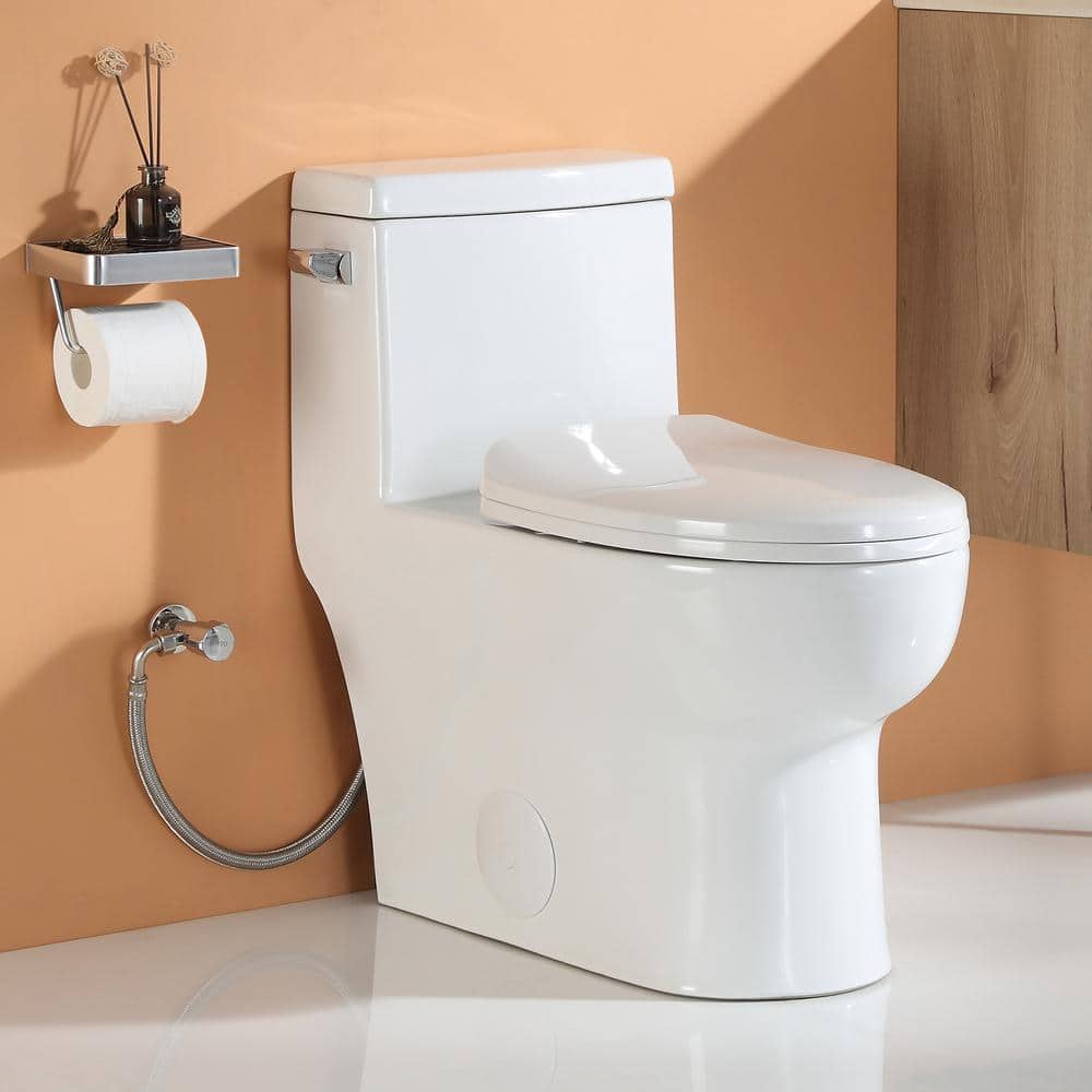 HOROW 1-Piece 1.28 GPF Compact Single Flush Elongated Toilet in. White ...